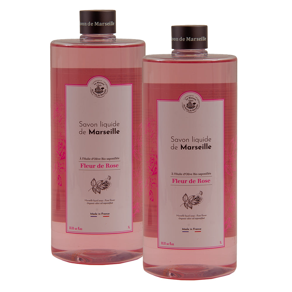 French Liquid Soap, Hand Wash, Rose Fragrance, 1 Litre Bottles, Set of